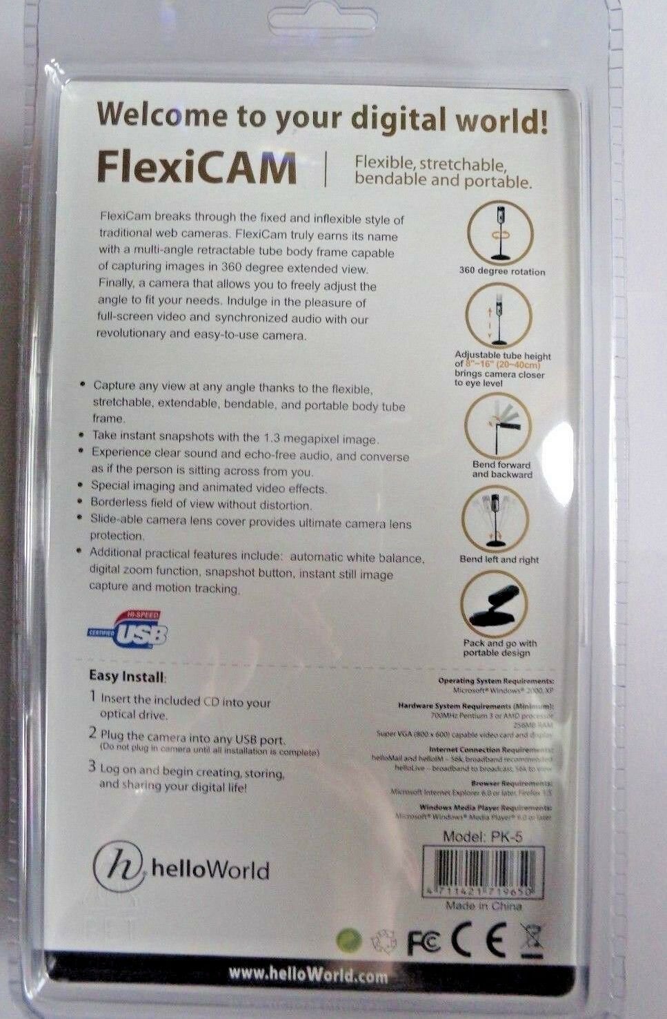 HelloWorld Digital USB FlexiCam PK-5 350k Pixel Adjustable Portable Web ...