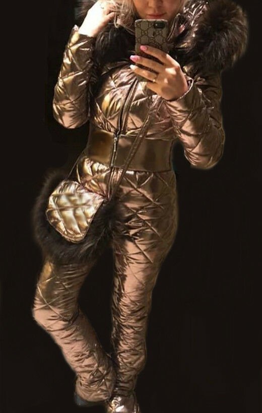 Man Woman Winter Ski Suit Overall Snow Silver Gold Metallic Argentum ...