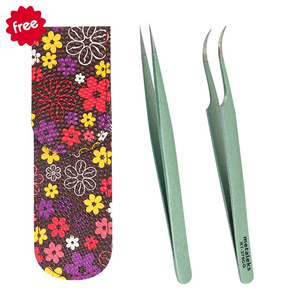 Metallic Light Green Powder Coated Tweezers, FREE Multi Color Flower ...