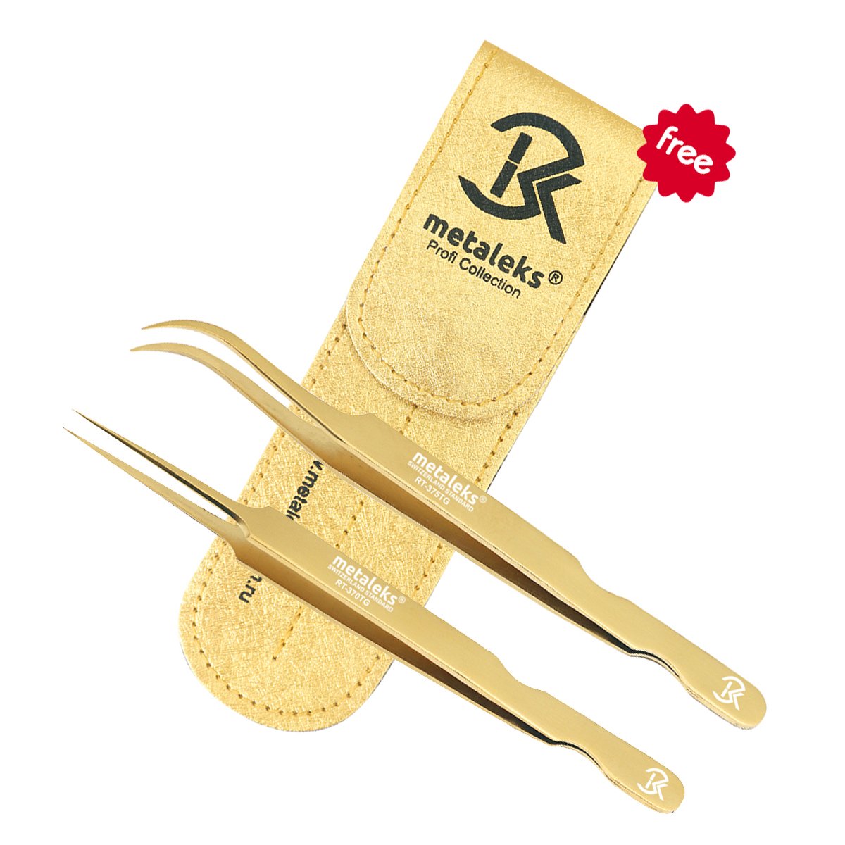 Golden Titanium Coated Tweezers with Golden Double Tweezer Magnetic Pouch