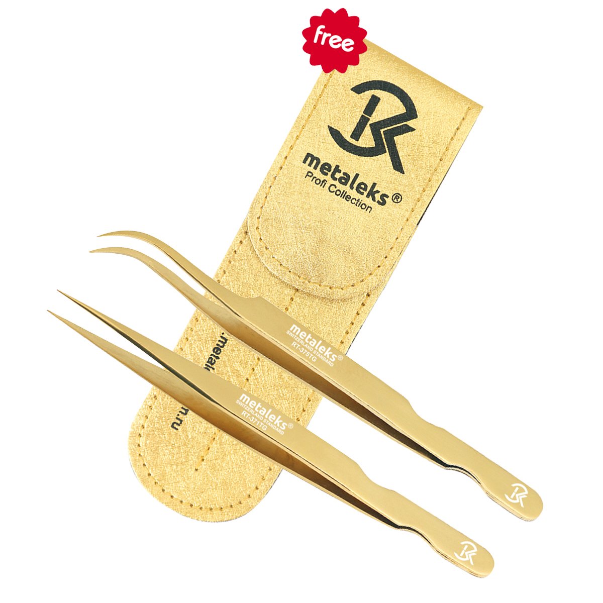 Golden Titanium Coated Tweezers with Golden Double Tweezer Magnetic Pouch