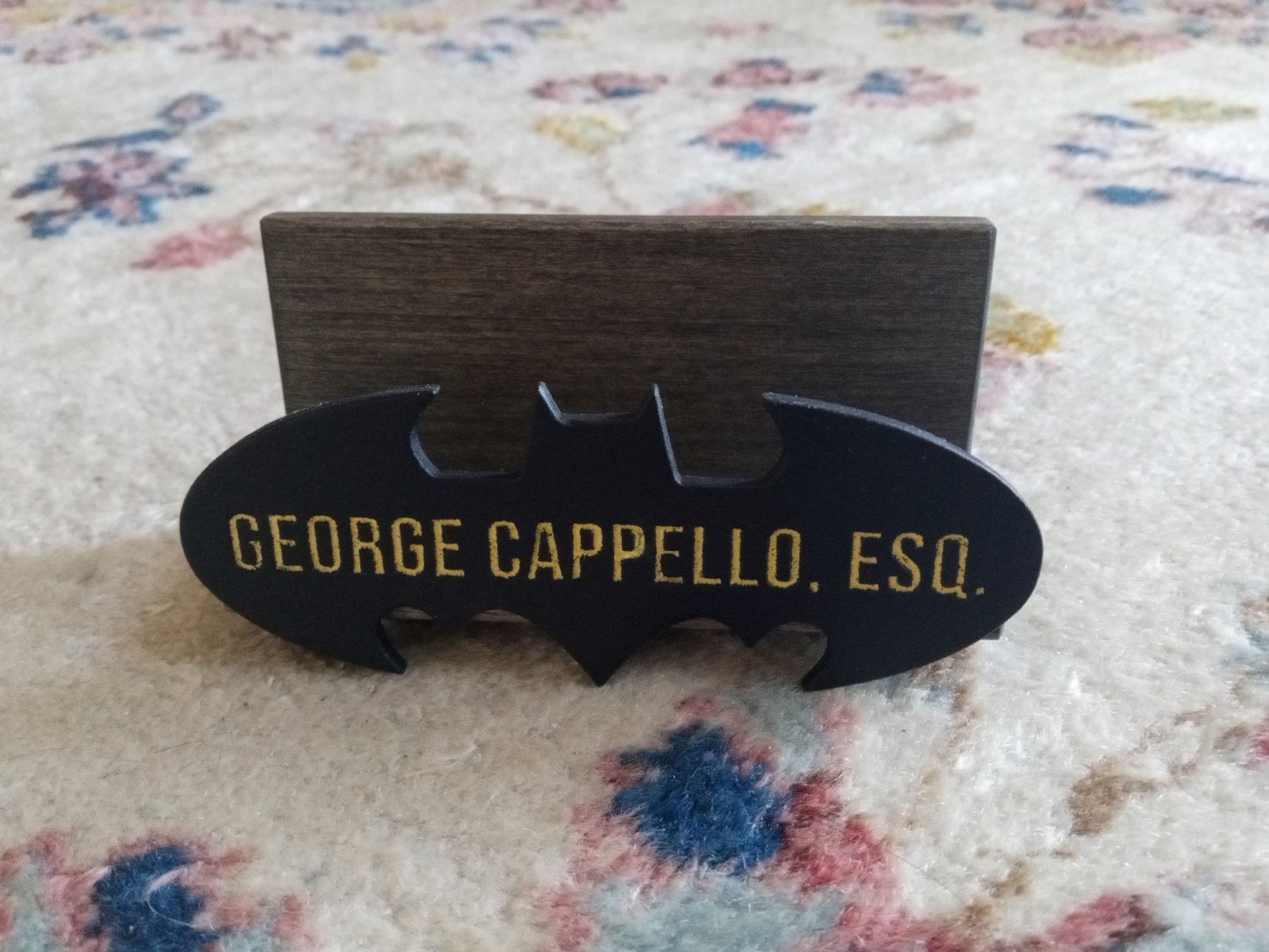 Personalized Batman Inspired Wooden Desktop Business Card Holder