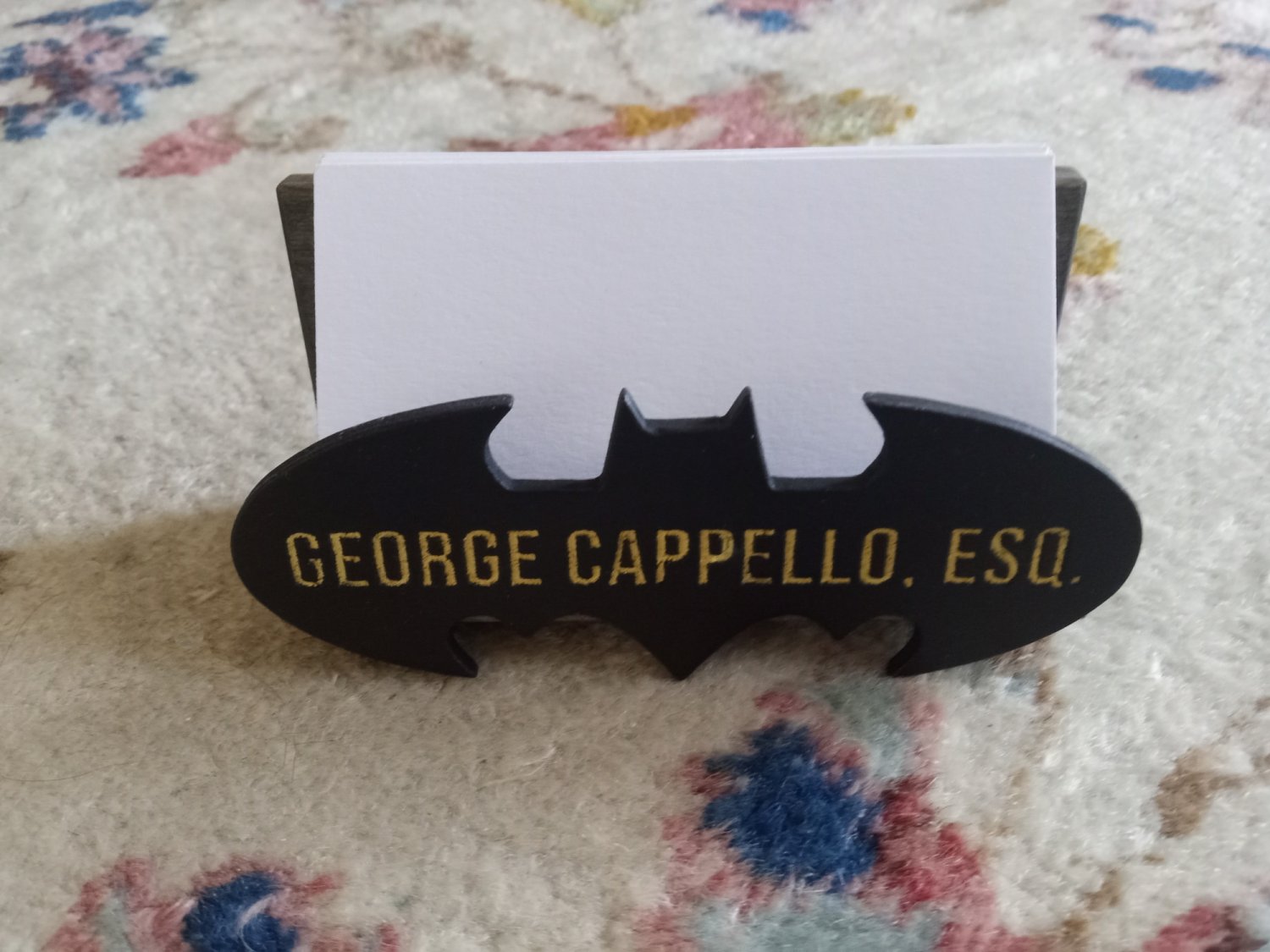 Personalized Batman Inspired Wooden Desktop Business Card Holder
