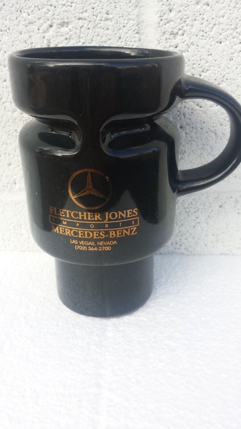 Mercedes Benz black w/ gold lettering coffee mug 14" tall Las Vegas