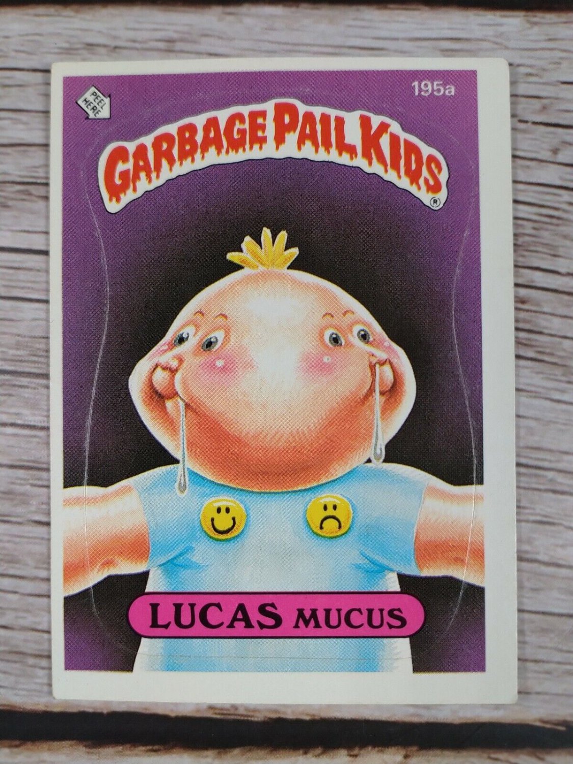 1986 GARBAGE PAIL KIDS SERIES CARD #195A/B LUCAS MUCUS DOTTY DRIBBLE