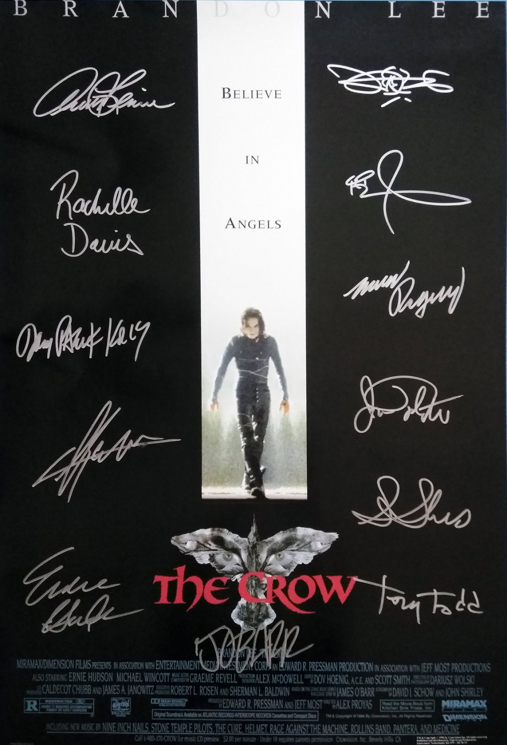 signed THE CROW MOVIE Poster by 12 members of the Cast