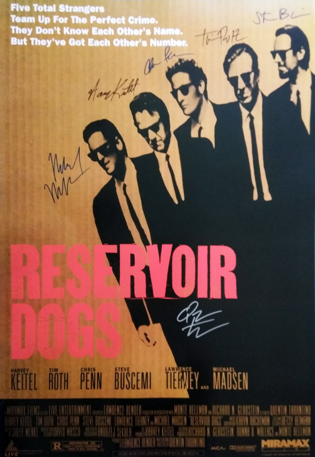 signed RESERVOIR DOGS MOVIE Poster by 6 members of the Cast