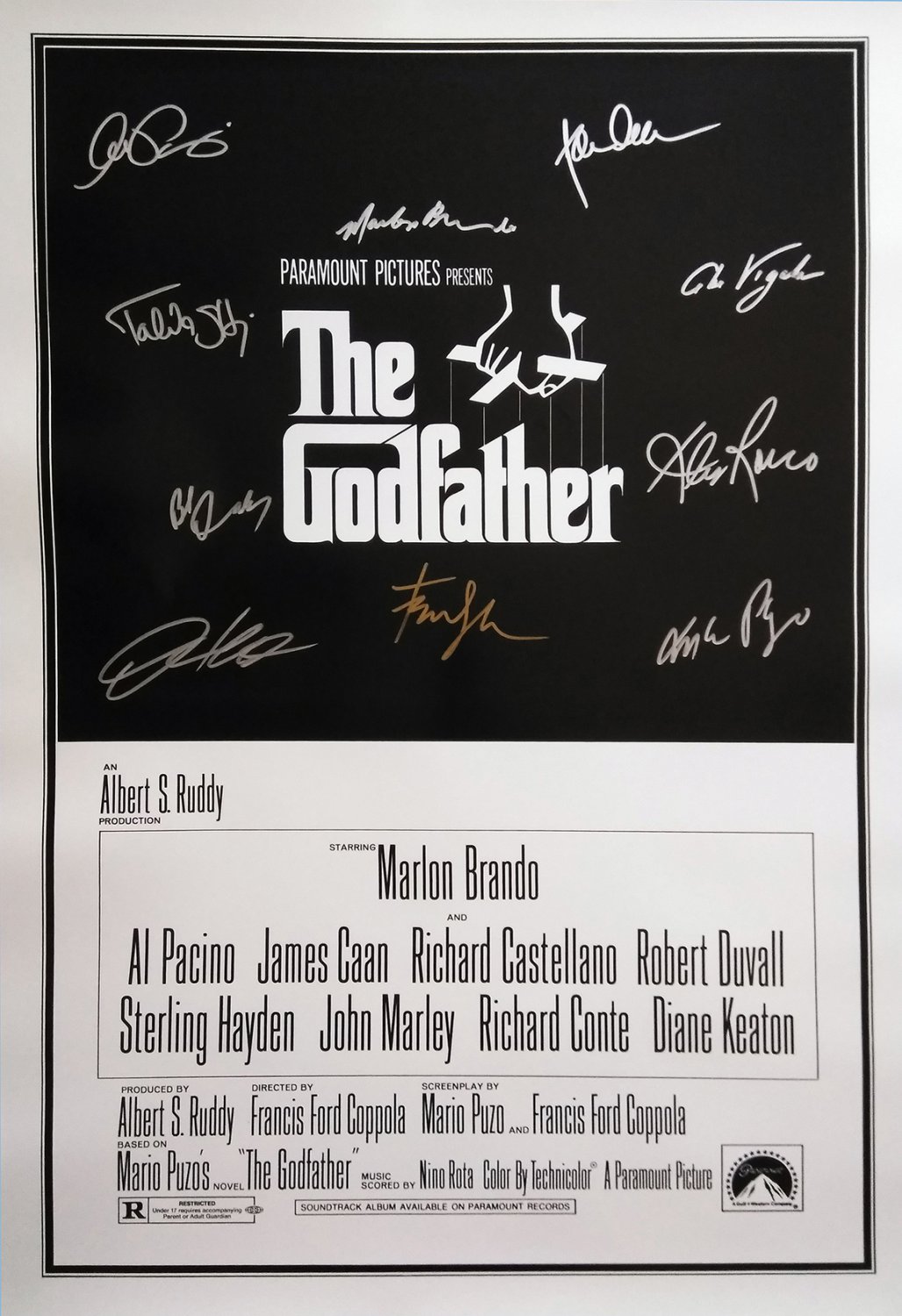 signed THE GODFATHER Movie Poster by 10 members of the Cast