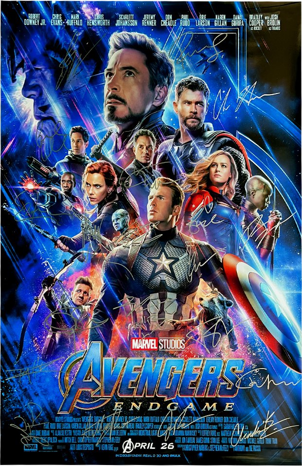 Signed AVENGERS ENDGAME Movie Poster by 20 members of the Cast