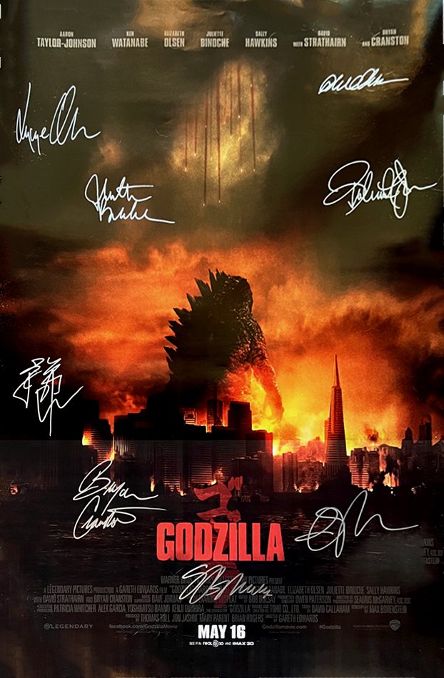 Signed GODZILLA Movie Poster by 8 members of the Cast