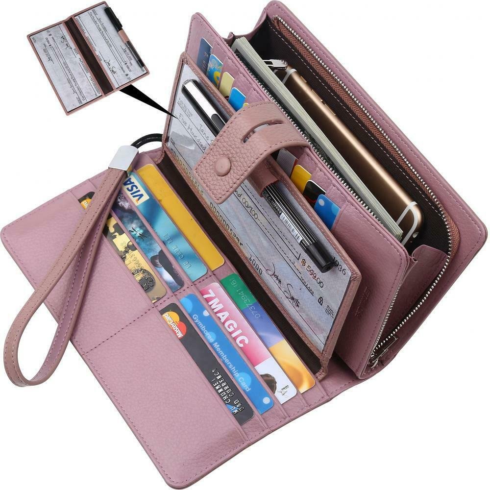 Lavemi Big Fat Rfid Blocking Leather Checkbook Credit Card Holder Dark Pink