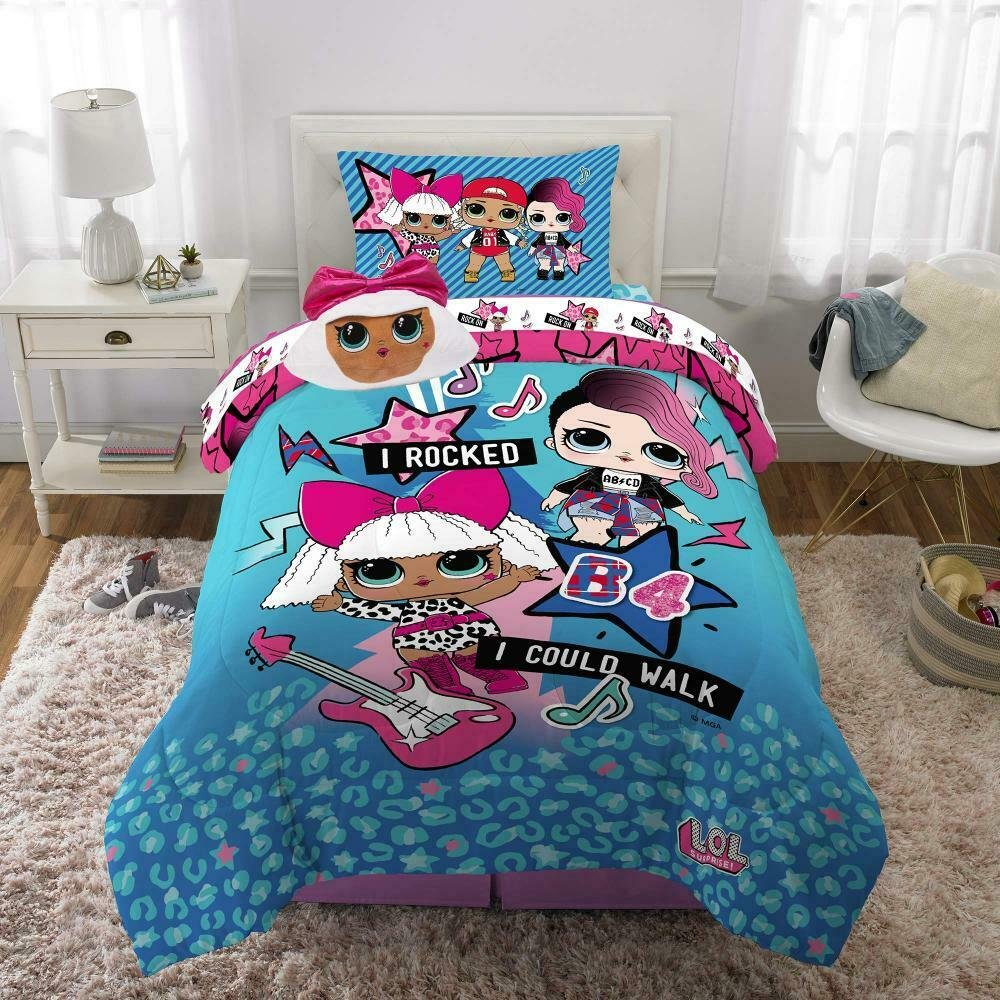 Kids Bedding Comforter Set w/ Sheets & Plush Cuddle Pillow Twin Lol ...