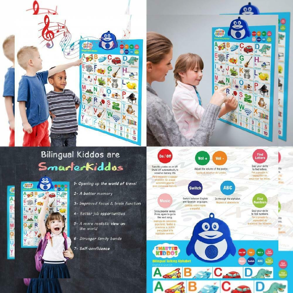 Bilingual Talking Alphabet Poster: Music + ABC + 123s English & Spanish