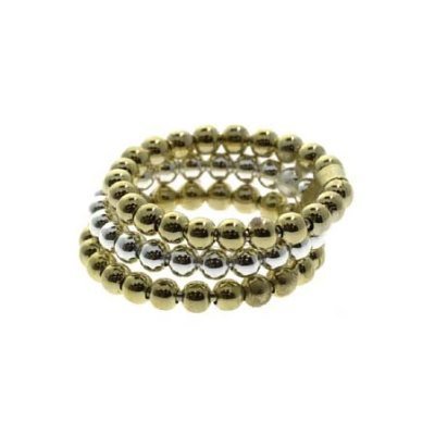 18K Gold over Sterling Silver Two Tone Beaded Three Ring Set RTT10114-5