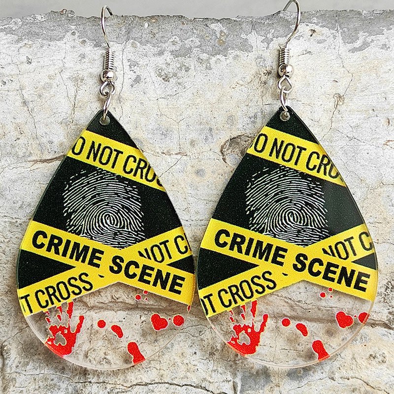 Bloodstained Fingerprint Handprint Clear Acrylic Earrings 1
