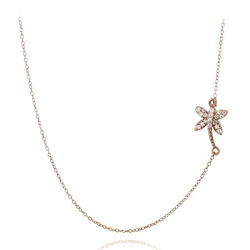 Rose Gold Tone over Sterling Silver CZ Palm Tree Chain Necklace NRG13605