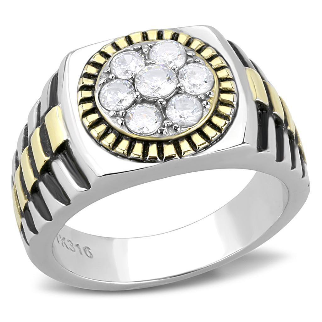 TK3240 - Two-Tone IP Gold (Ion Plating) Stainless Steel Ring with AAA ...