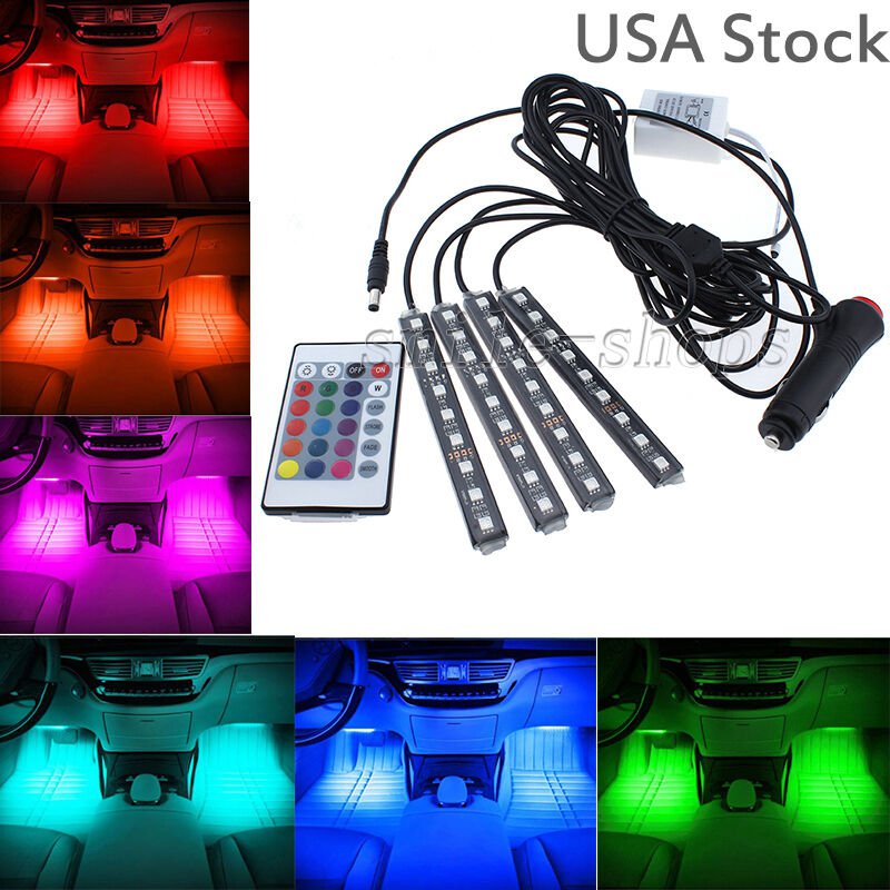 RGB Colored LED Glow Interior Car Kit Under Dash Foot Floor Seat Accent ...