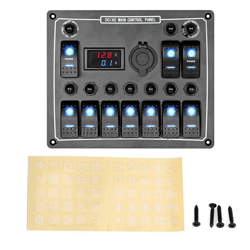 Waterproof Marine/Boat Car Switch Panel 10 Gang LED Rocker Blank Switch ...