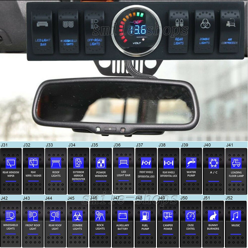 Jeep Wrangler JK 2009-2016 Overhead 6 Gang Switch Panel Blue Light ...