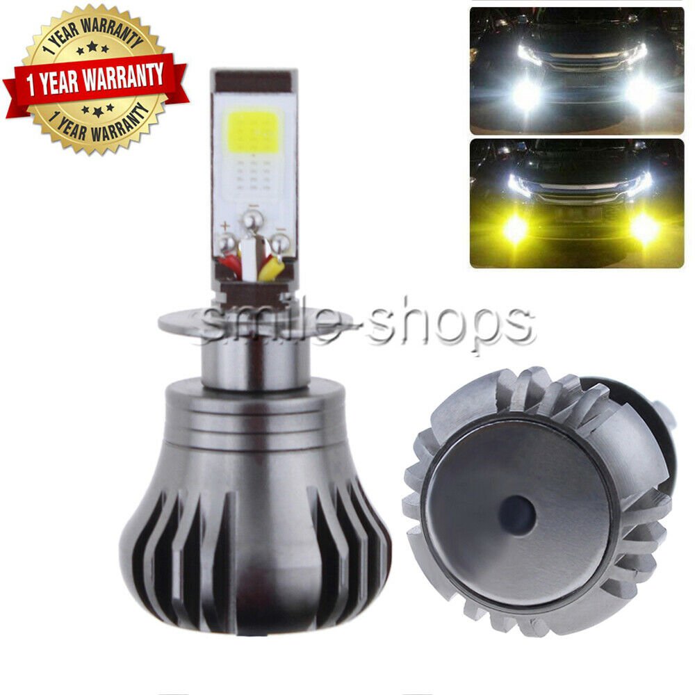 H3 24W COB LED Car Fog Light Driving Light Bulb White Yellow Dual Color ...