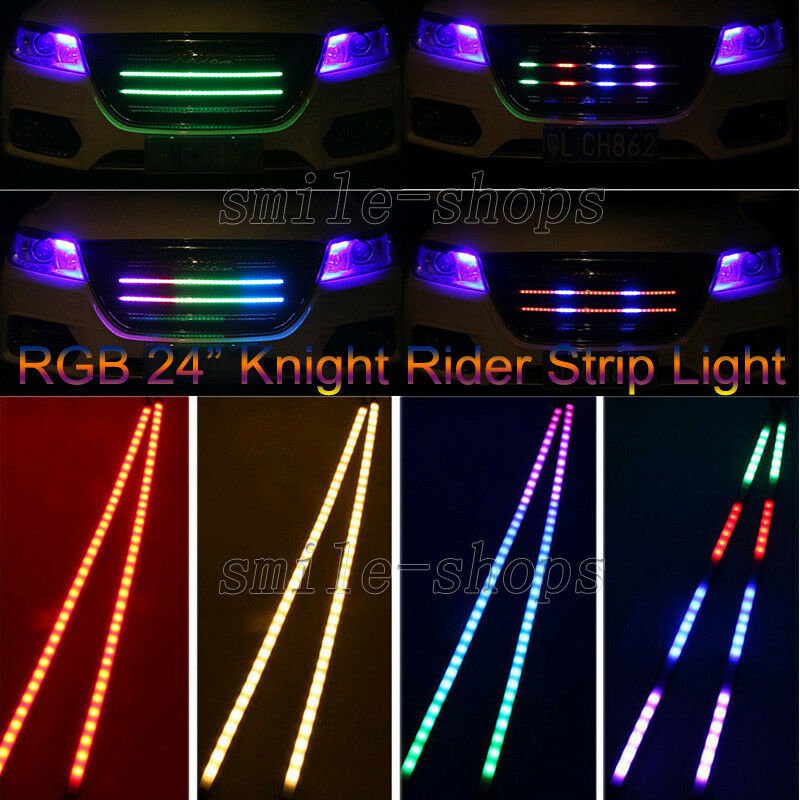 2 x 24" RGB LED Knight Rider Strip Light Under Hood Behind Grille For ...