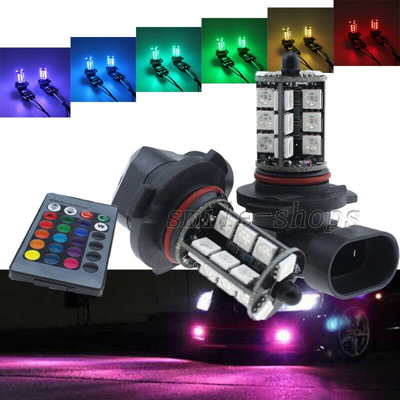 2 X 9005 5050 LED 27 SMD RGB Car Headlight Fog Light Lamp Bulb + Remote ...