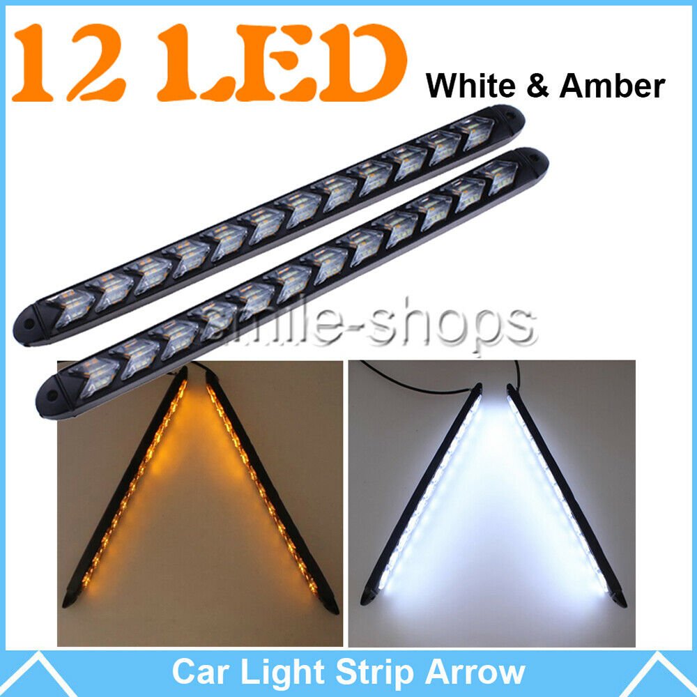 12 LED Car Knight Rider Strip Light White Arrow Flasher DRL Turn Signal ...
