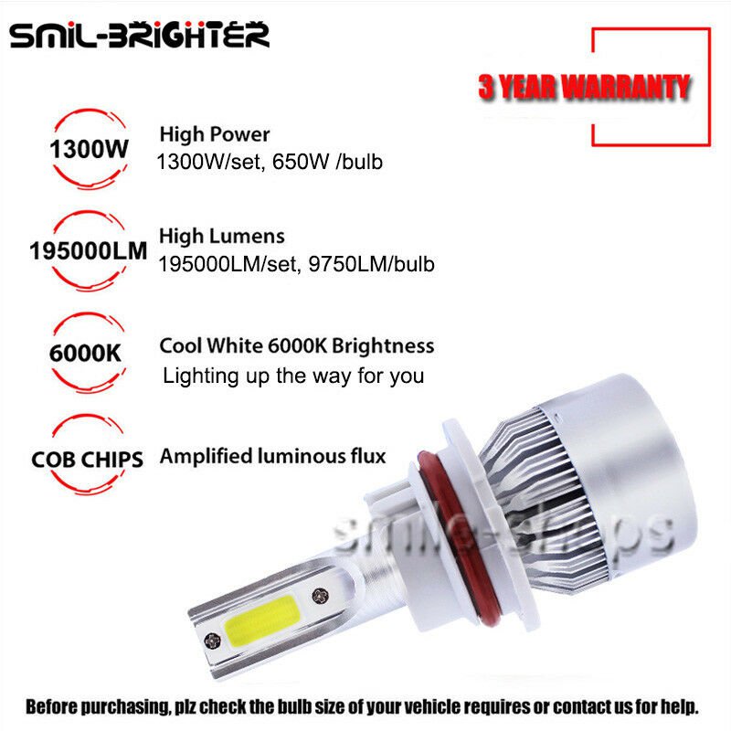 9007 HB5 2018 LED Headlight Conversion Kit Bulbs 1300W 195000LM Lamp Hi ...