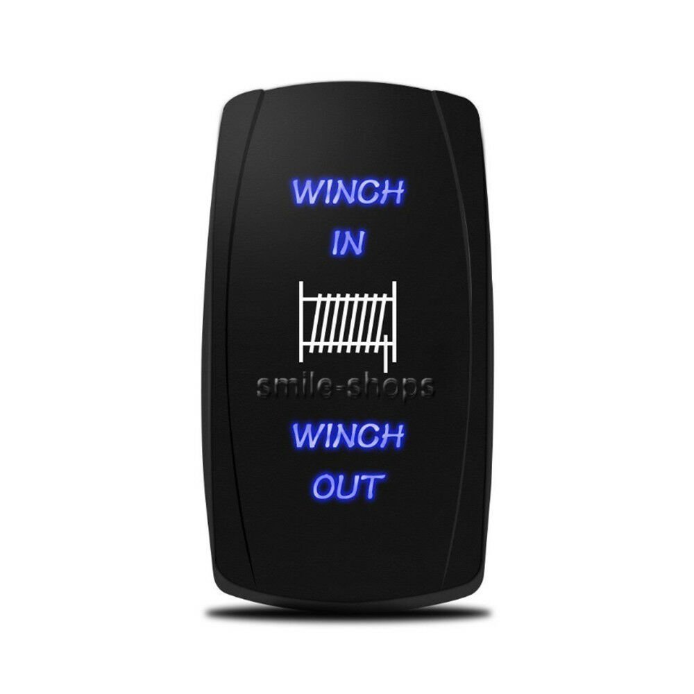 Momentary LASER Rocker Switch LED Light 7 Pin BLUE WINCH IN WINCH OUT ...
