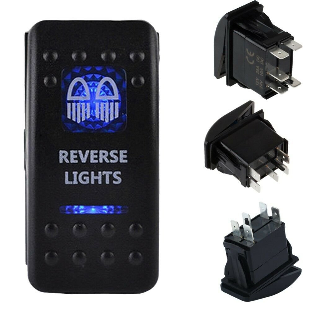 Car Auto Waterproof Reverse Light Blue LED Rocker Toggle Switch 12V 20A
