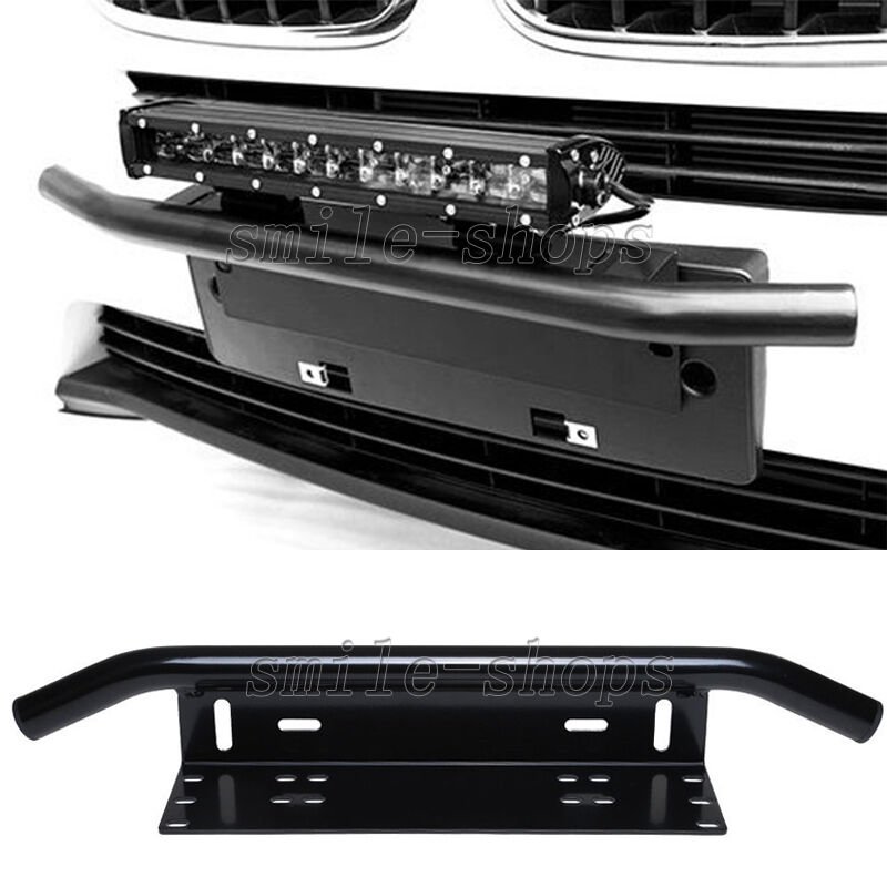 Black Bull Bar Front Bumper License Plate Bracket LED Light Holder for ...