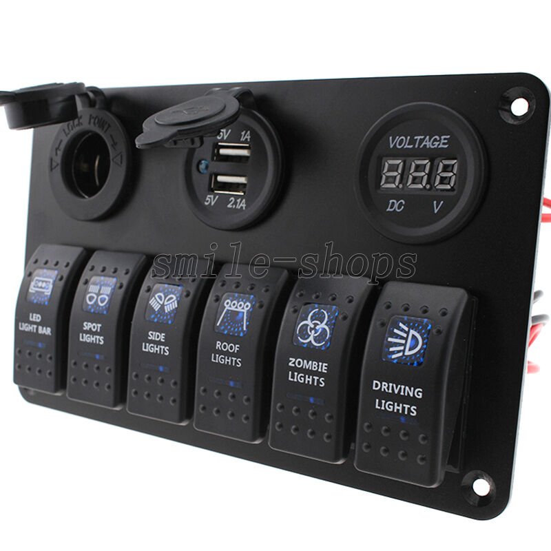 6 Gang Blue LED Switch Panel Car Marine Boat Circuit LED Breaker ...