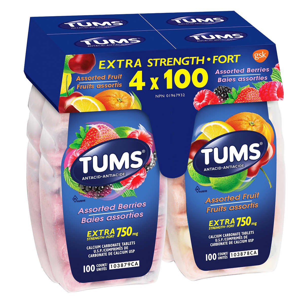 Tums Extra Strength 750mg Antacid Fruit / Berries Calcium Carbonate 400 ...