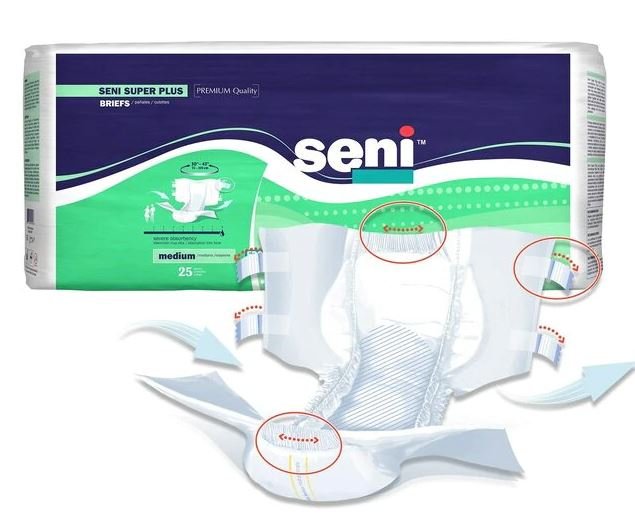 Seni S-ME25-BP1-CS75 Super Plus Adult Diapers with Tabs