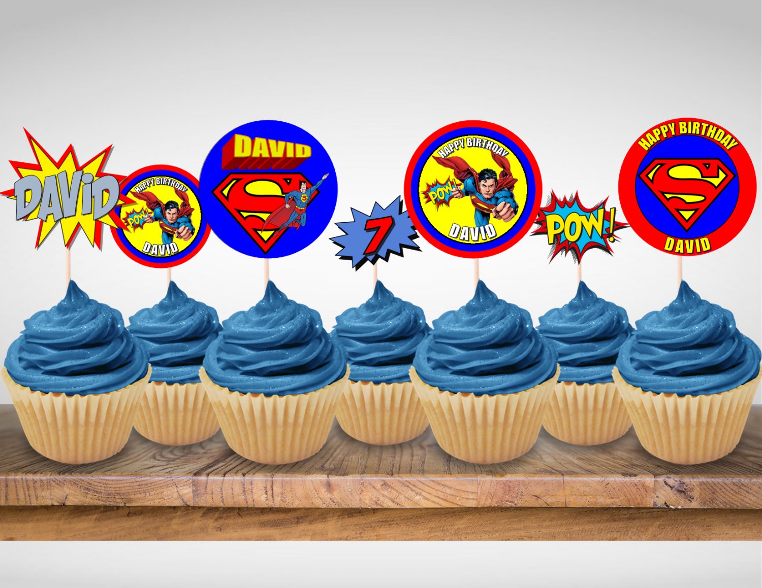 Personalized Superman Superhero Cupcake Toppers Digital Printable