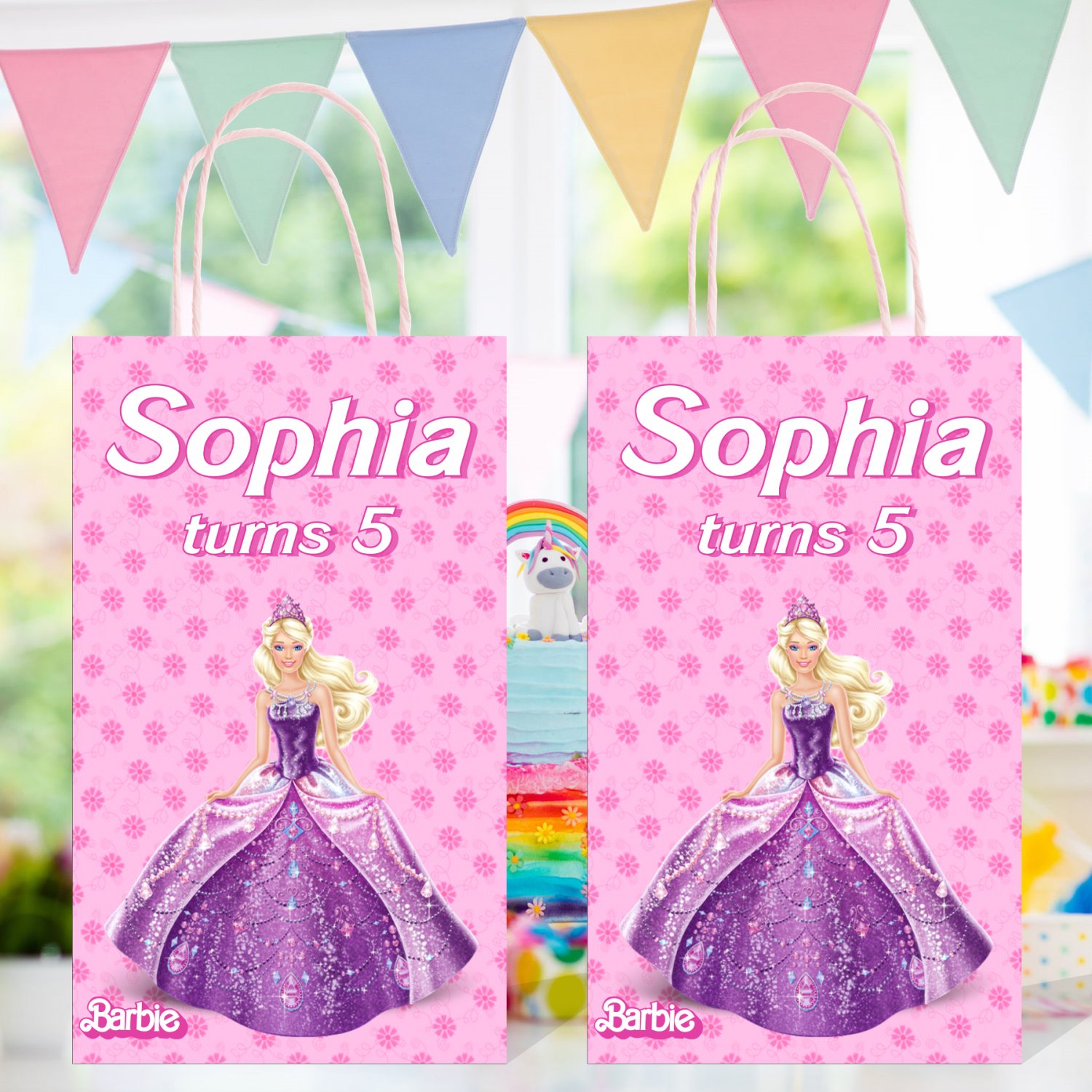Personalized Barbie Favor Loot Paper Bag Template Printable Digital Custom
