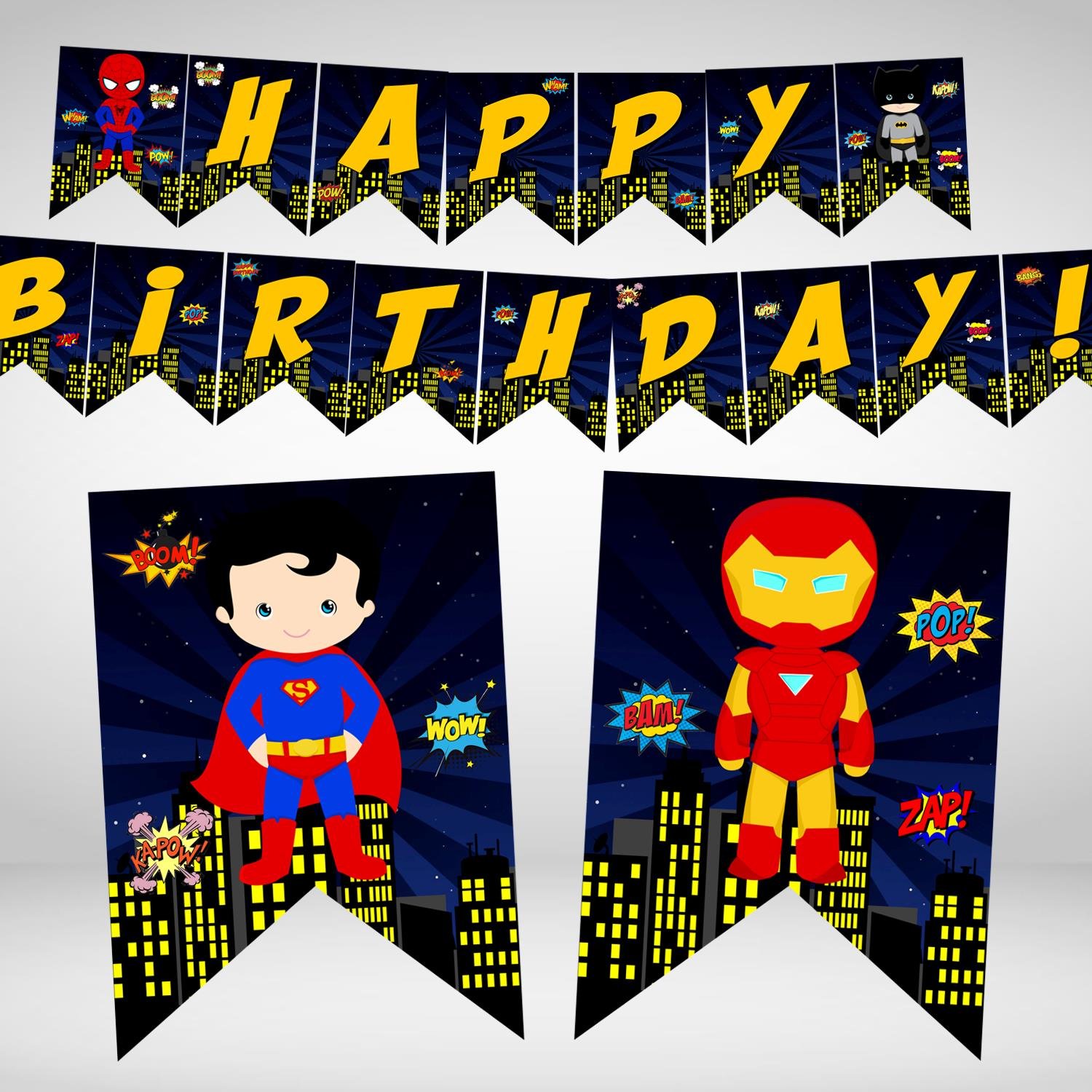 Superhero Comic Birthday Banner Design 2 Instant Download Digital ...