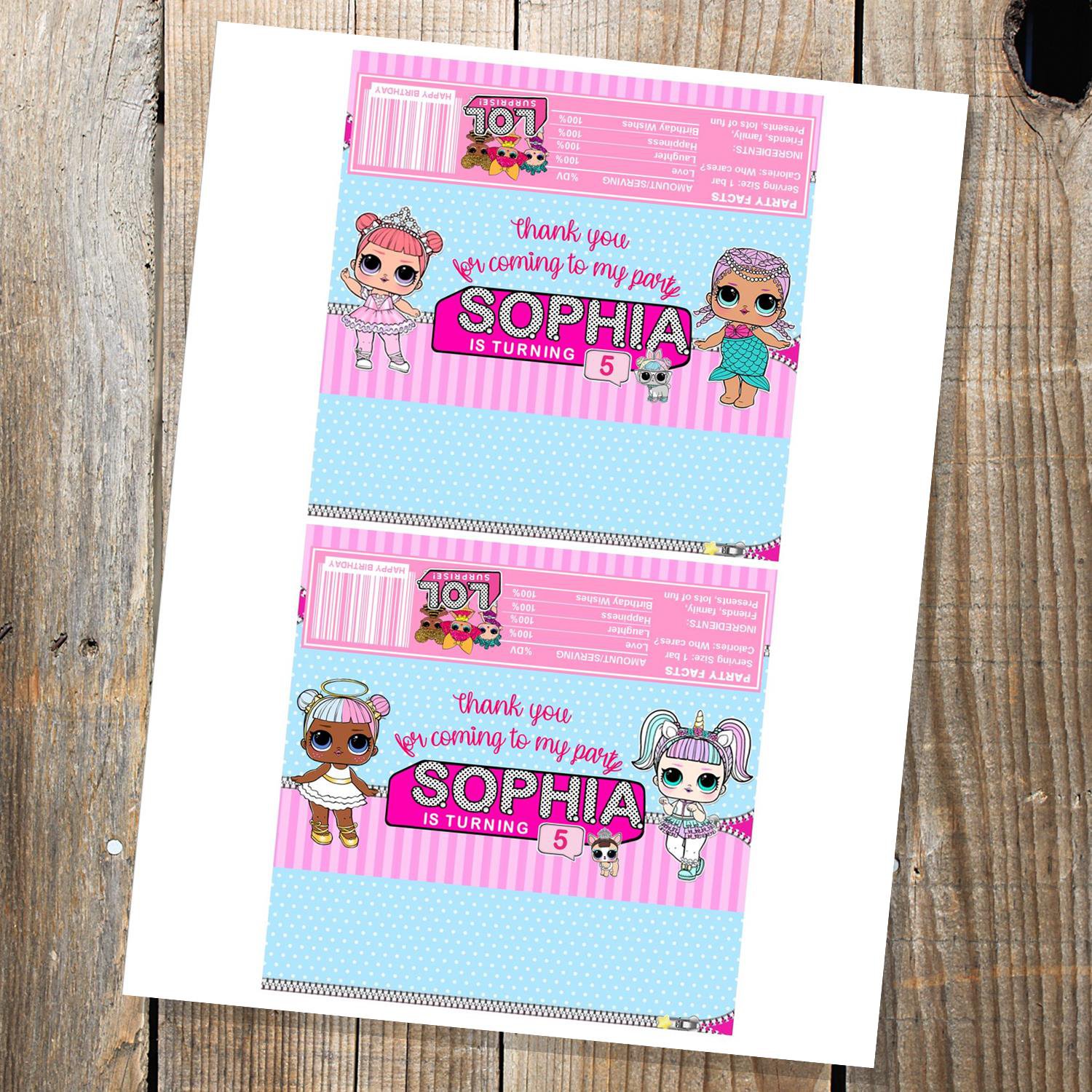 Personalized Chocolate Label Wrapper Cute Dolls Birthday Party ...