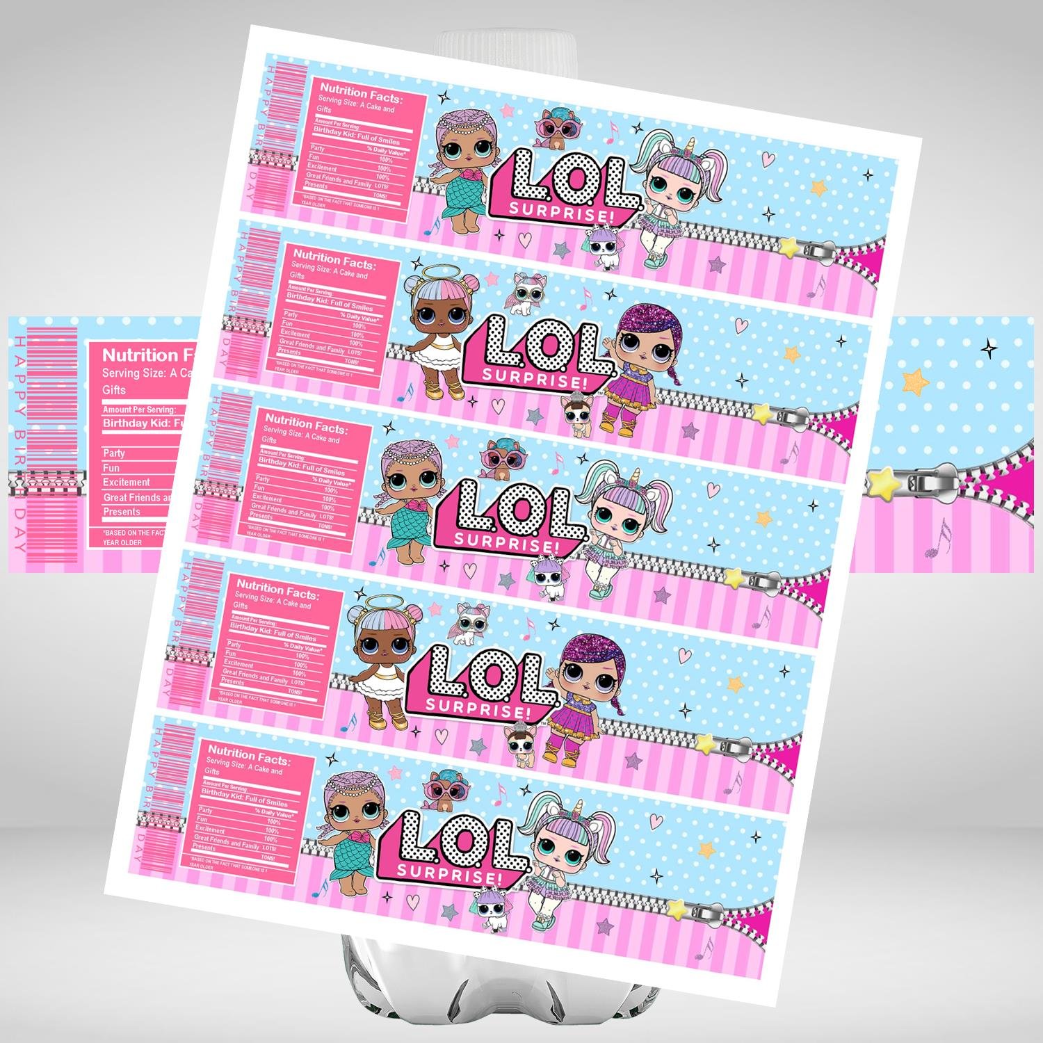 Instant Download Water Labels Cute Dolls Birthday Party Printable ...