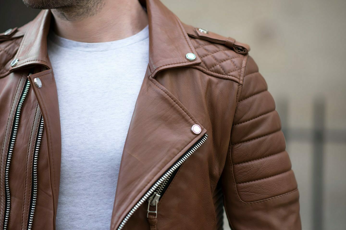 Mens Lambskin Genuine Tan Motorcycle Biker Leather Jacket - 25