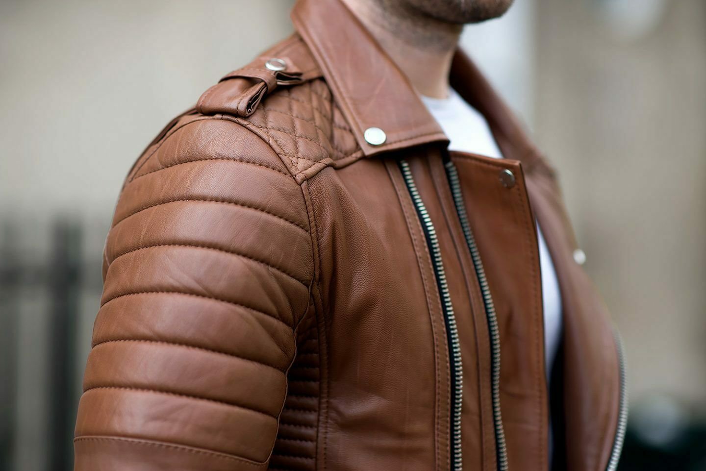 Mens Lambskin Genuine Tan Motorcycle Biker Leather Jacket - 25