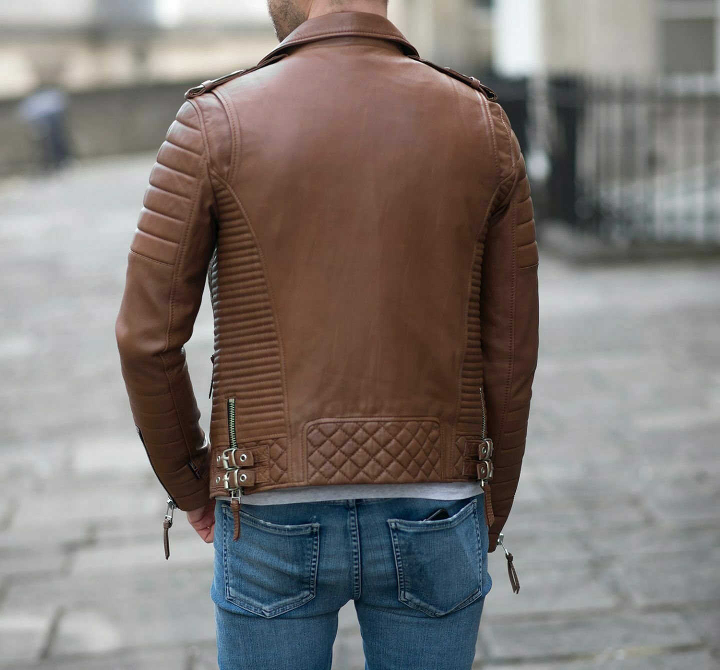 Mens Lambskin Genuine Tan Motorcycle Biker Leather Jacket - 25