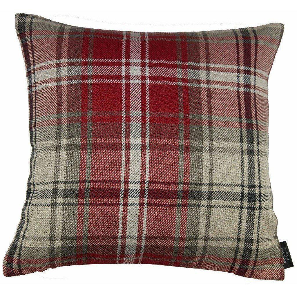 McAlister Textiles Angus Tartan Check Red + White Cushion Cover - 16" Size
