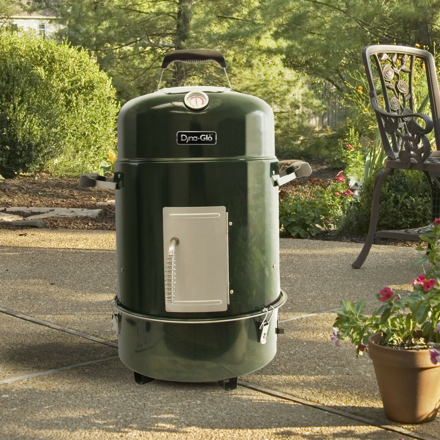 Compact Charcoal Bullet Smoker and Grill - High Gloss Forest Green