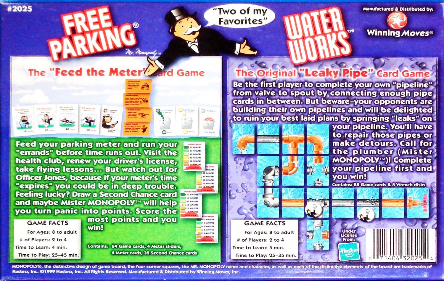 Hasbro Winning Moves Monopoly Card Games Free Parking and Waterworks ...