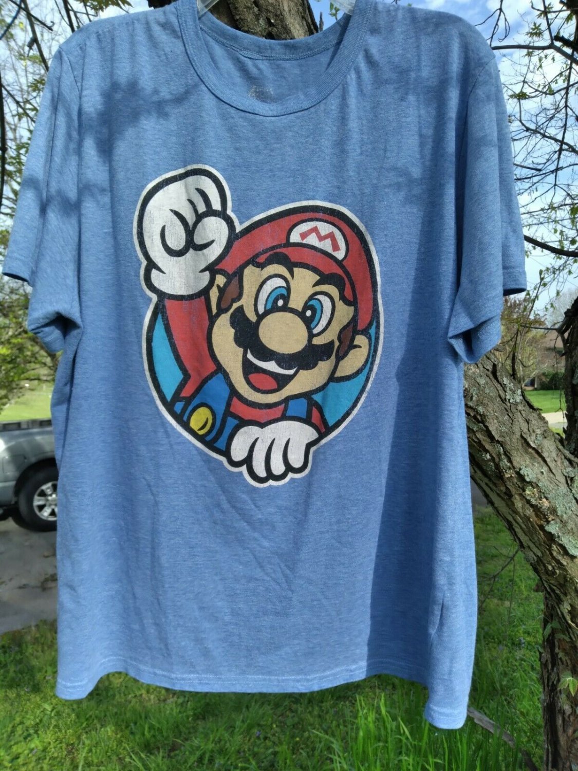 Nintendo Super Mario Bros Character Graphic Print Blue T-Shirt Size XL