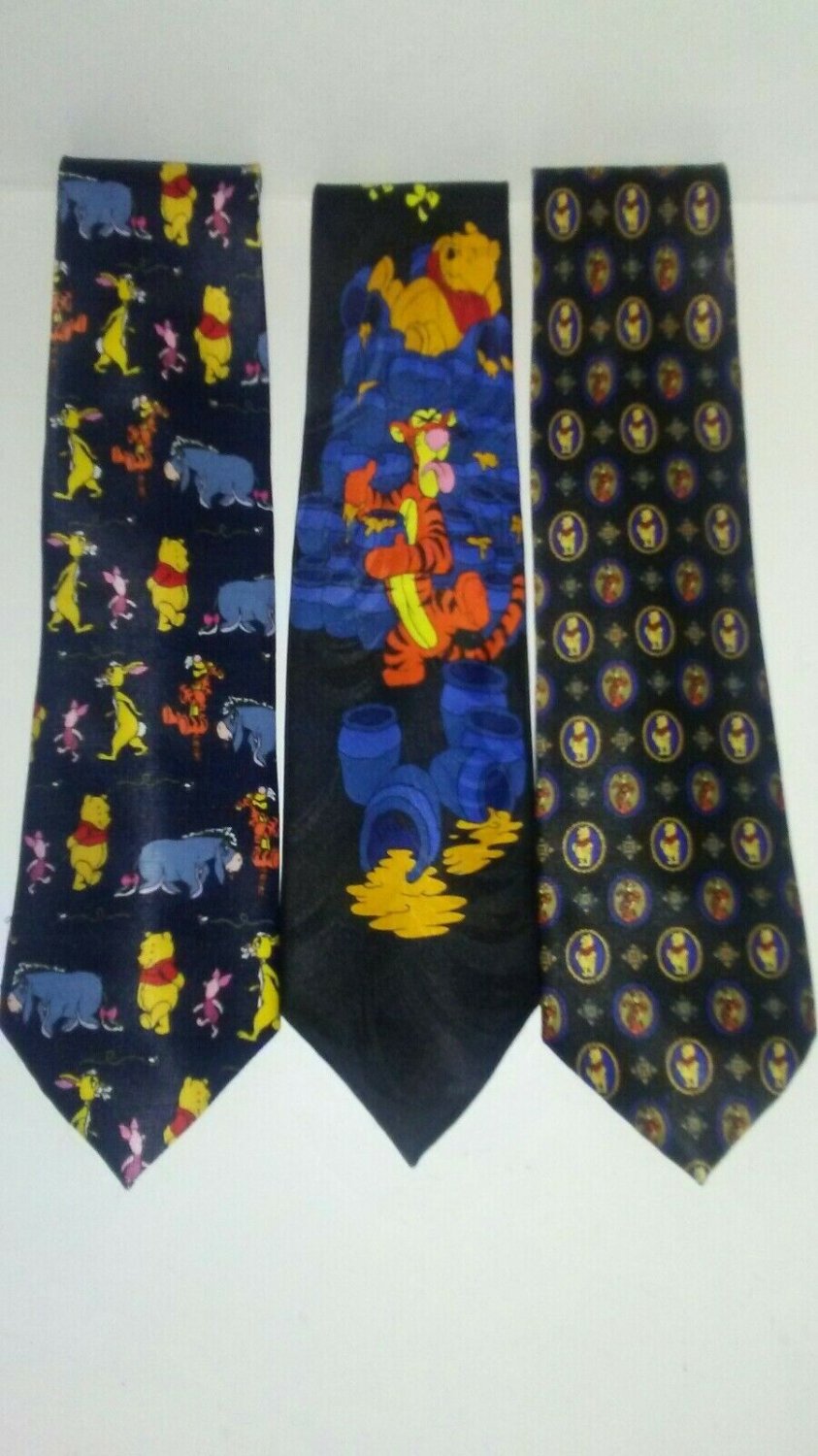 Winnie the Pooh Eeyore Piglet Rabbit Tigger Necktie Lot of 3 Ties Disney