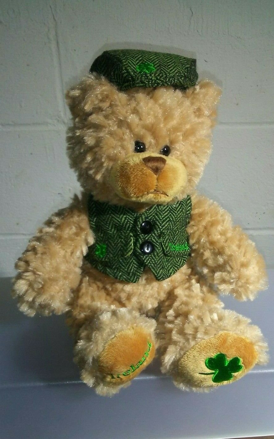 Carrolls Ireland Teddy Bear Plush Hat and Vest Shamrock Irish Gift Stuffed