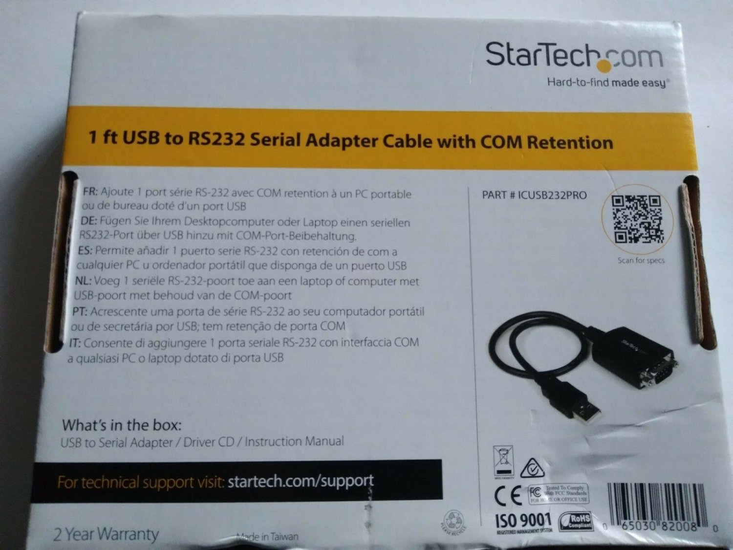 StarTech 1' USB to RS232 Serial DB9 Adapter Cable with COM Retention
